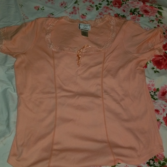 Tops | Peach Top With Lace Detail | Poshmark